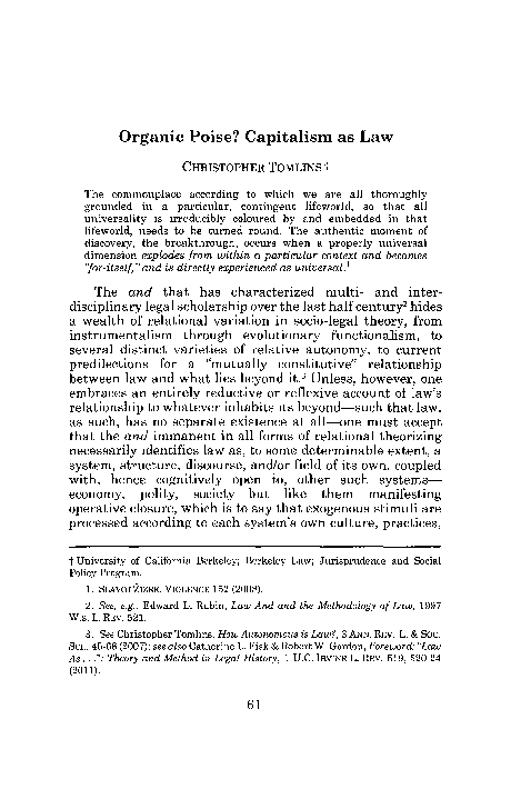(PDF) Organic Poise? Capitalism as Law