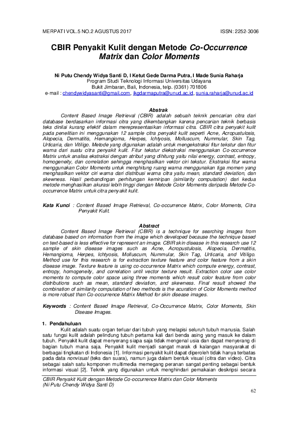 (PDF) CBIR Penyakit Kulit dengan Metode Co-Occurrence Matrix dan Color Moments