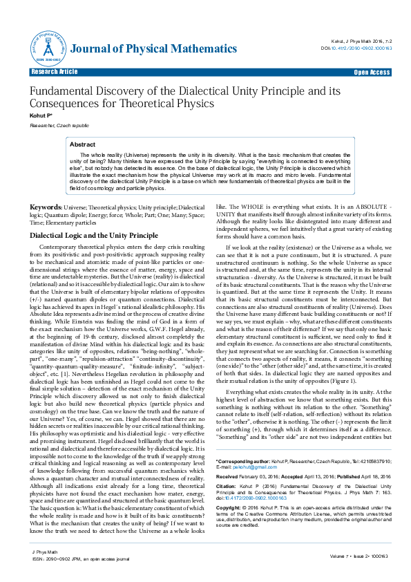 (PDF) Fundamental Discovery of the Dialectical Unity Principle and its Consequences for ...
