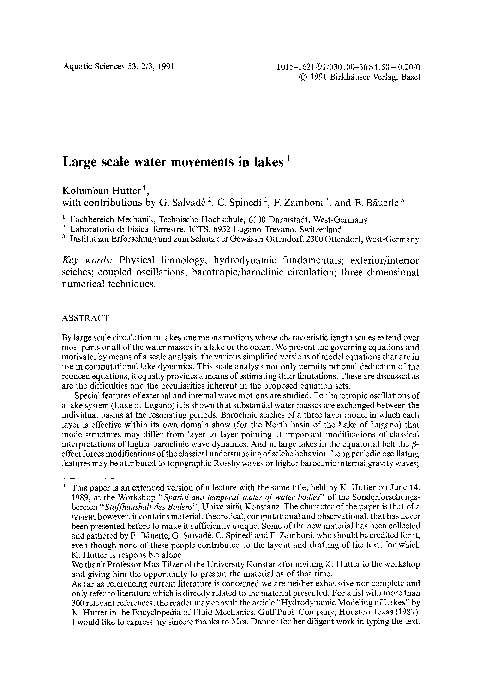 (PDF) Large scale water movements in lakes