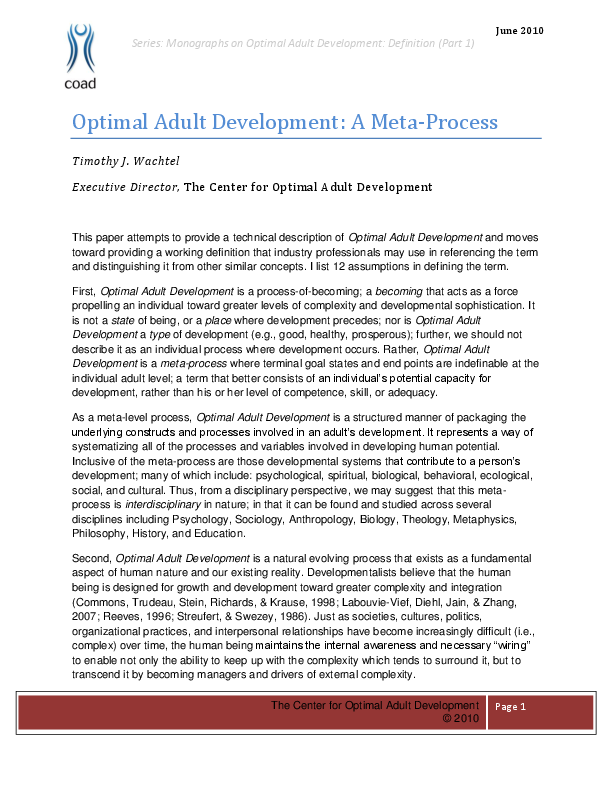 (PDF) Optimal Adult Development - A Meta-Process