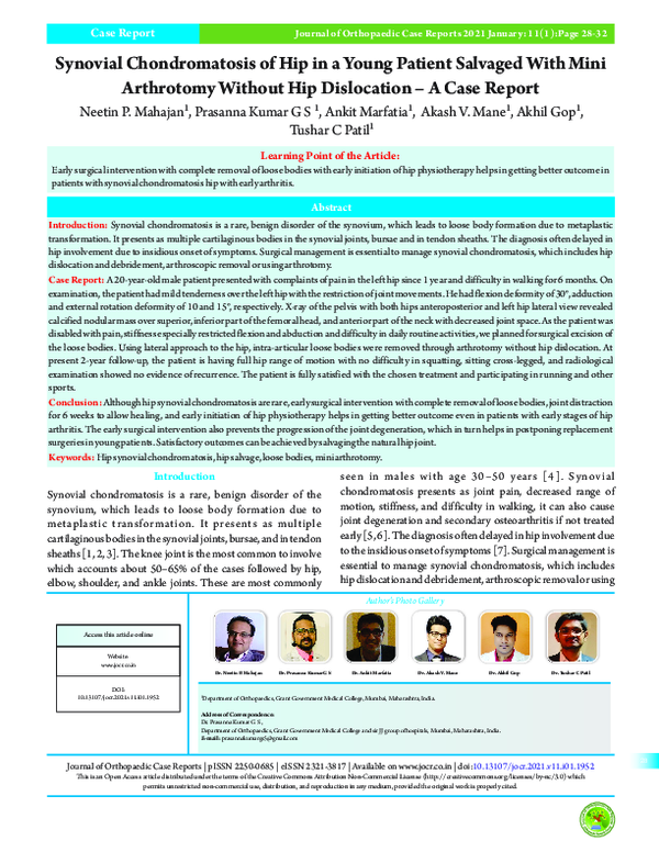 (PDF) Synovial Chondromatosis of Hip in a Young Patient Salvaged With ...