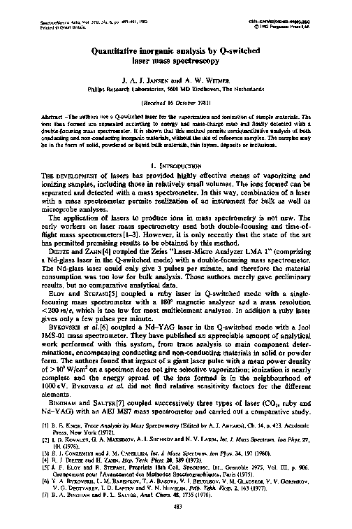 (PDF) Quantitative inorganic analysis by Q-switched laser mass spectroscopy