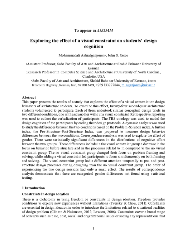 (PDF) Exploring the effect of a visual constraint on students’ design cognition | John Gero ...