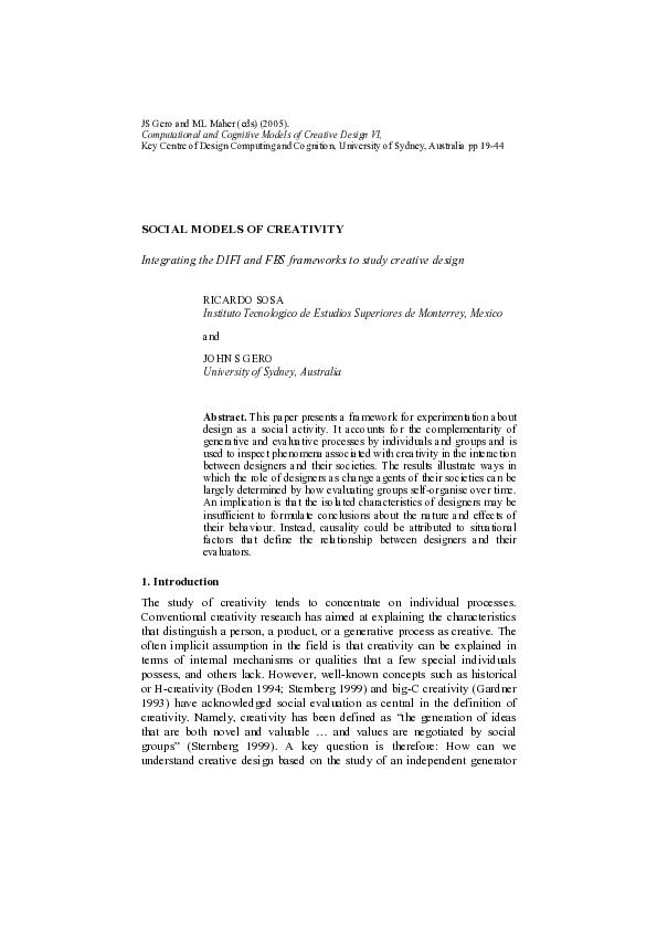 (PDF) Social models of creativity: Integrating the DIFI and FBS ...