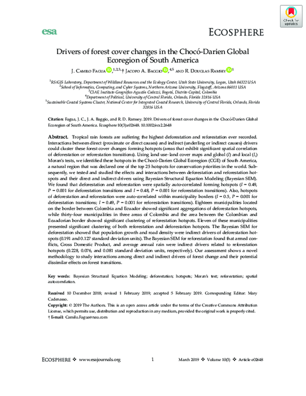 (PDF) Drivers of forest cover changes in the Chocó‐Darien Global ...