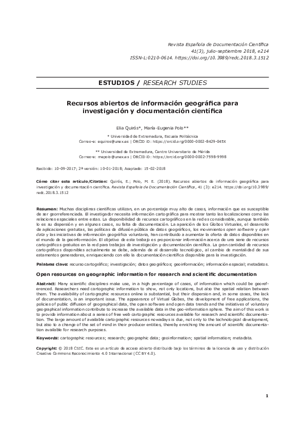 (PDF) Recursos abiertos de información geográfica para investigación y documentación científica