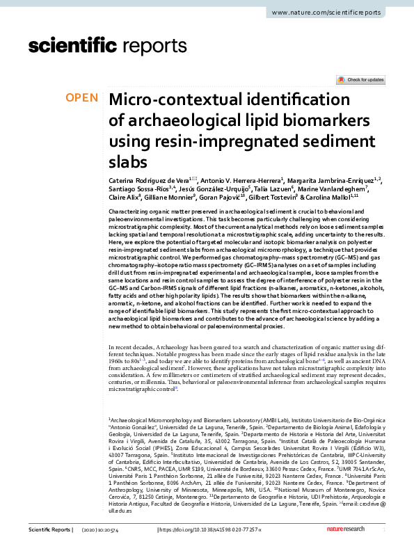 (PDF) Micro-contextual identification of archaeological lipid ...