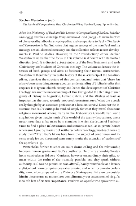 (PDF) The Blackwell Companion to Paul, edited by Stephen Westerholm, 2014
