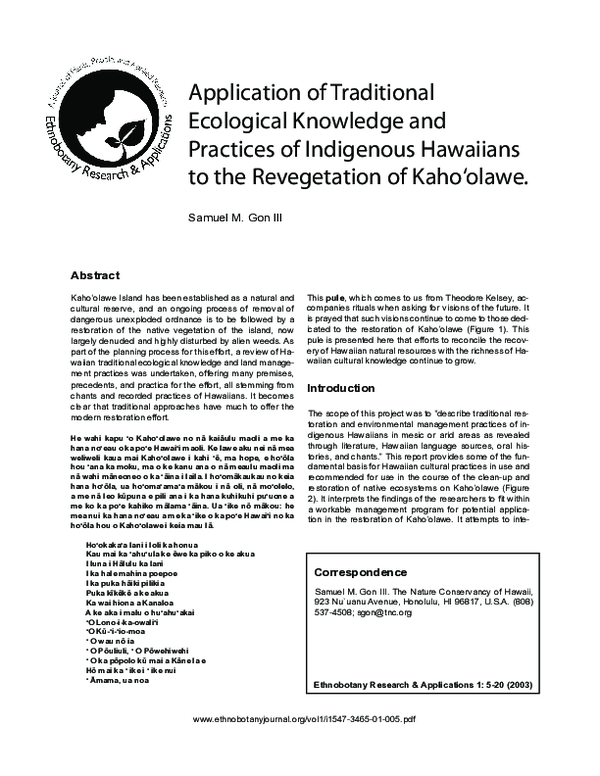 (PDF) Application of Traditional Ecological Knowledge and Practices of ...