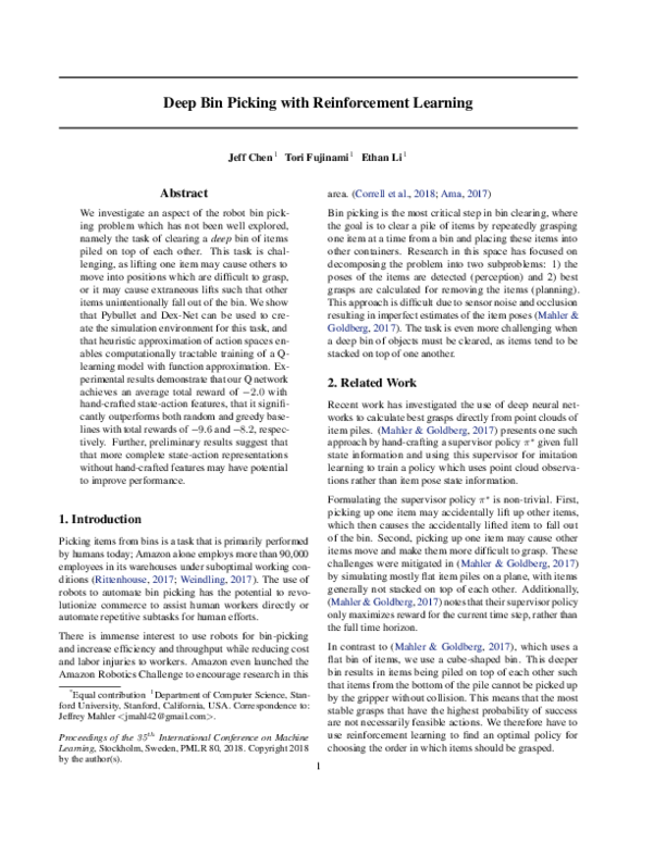 (PDF) Deep Bin Picking with Reinforcement Learning