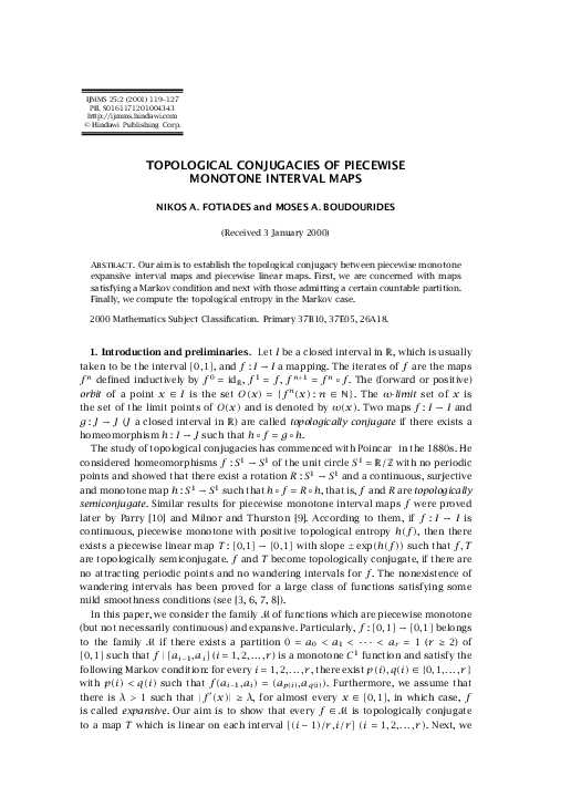 (PDF) Topological conjugacies of piecewise monotone interval maps