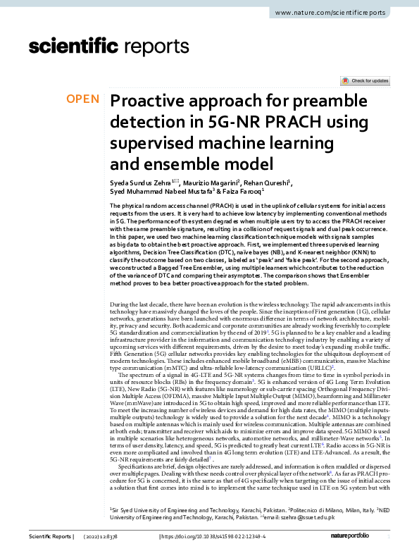(PDF) Proactive approach for preamble detection in 5G-NR PRACH using supervised machine learning ...