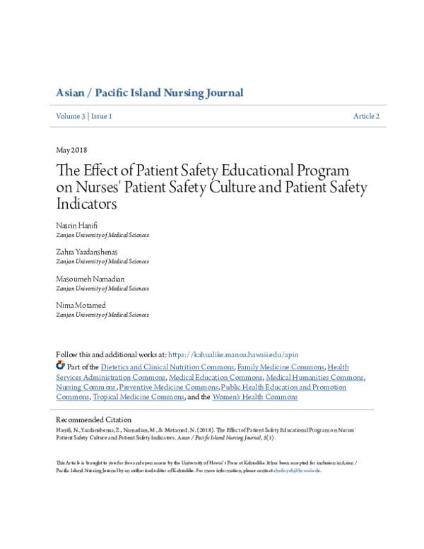 (PDF) The Effect of Patient Safety Educational Program on Nurses ...