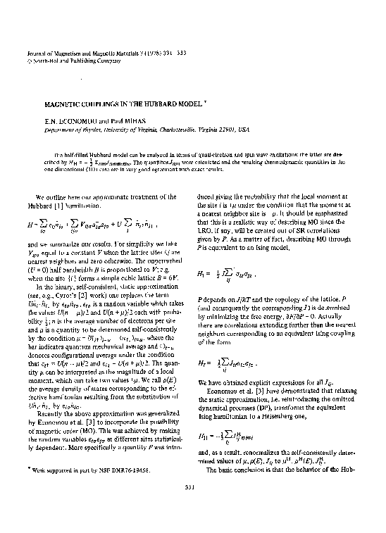 (PDF) Magnetic Couplings in the Half-Filled Hubbard Model