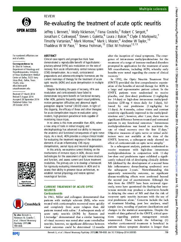 (PDF) Re-evaluating the treatment of acute optic neuritis