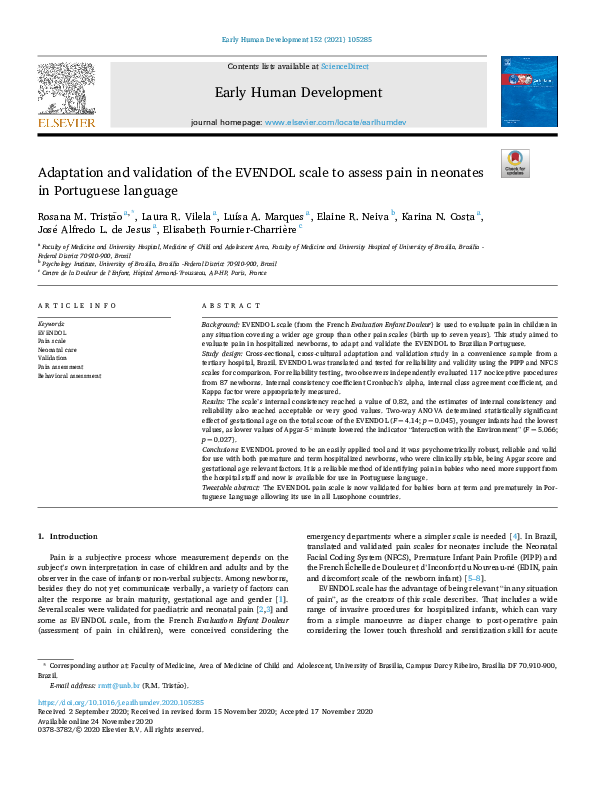 (PDF) Adaptation and validation of the EVENDOL scale to assess pain in ...