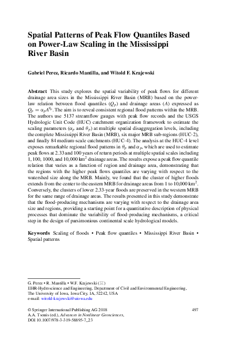(PDF) Spatial Patterns of Peak Flow Quantiles Based on Power-Law ...