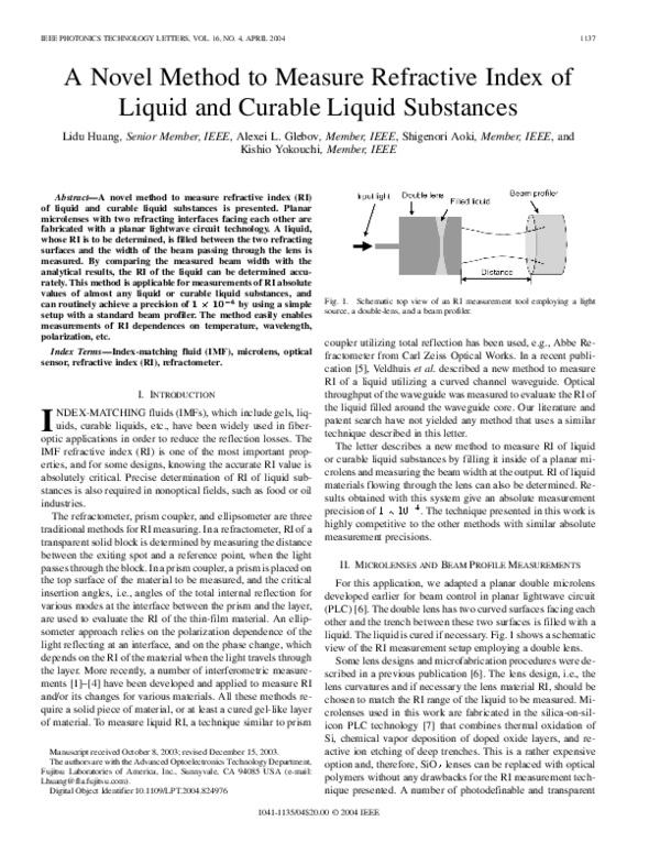 (PDF) A Novel Method to Measure Refractive Index of Liquid and Curable ...