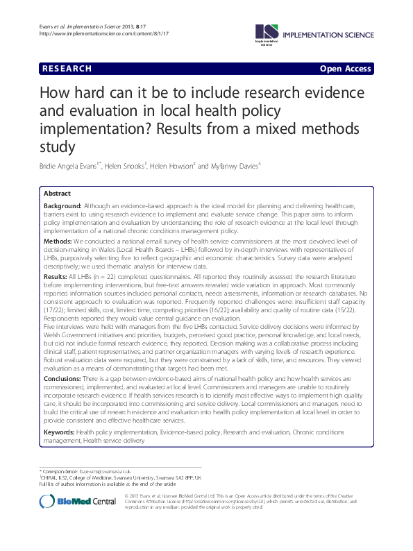 (PDF) How hard can it be to include research evidence and evaluation in ...