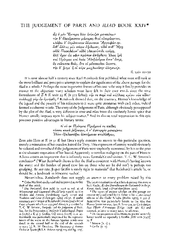 (PDF) The Judgement of Paris and Iliad Book xxiv
