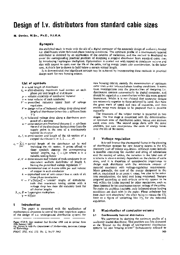 (PDF) Design of I.v. distributors from standard cable sizes