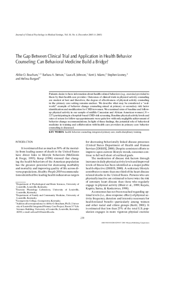 (PDF) The Gap Between Clinical Trial and Application in Health Behavior ...