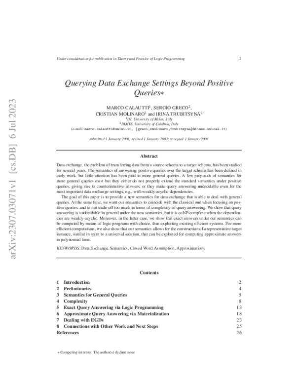 (PDF) Querying Data Exchange Settings Beyond Positive Queries