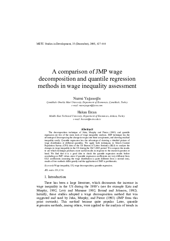 (PDF) A Comparison of JMP Wage Decomposition and Quantile Regression ...