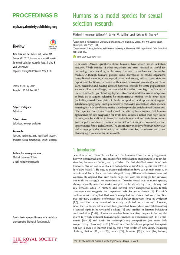 (PDF) Humans as a model species for sexual selection research