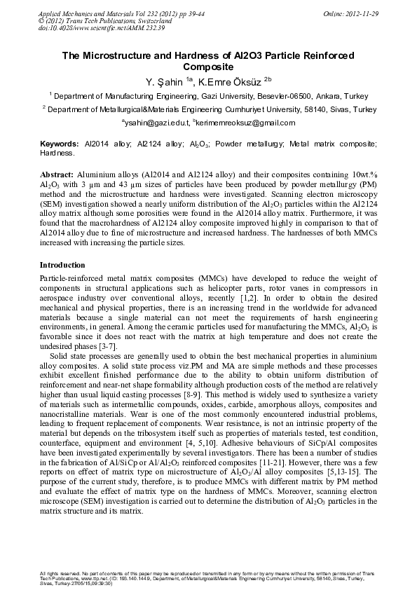 (PDF) The Microstructure and Hardness of Al2O3 Particle Reinforced Composite