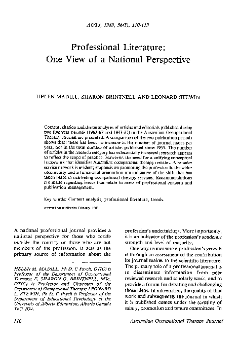 (PDF) Professional Literature: One View of a National Perspective