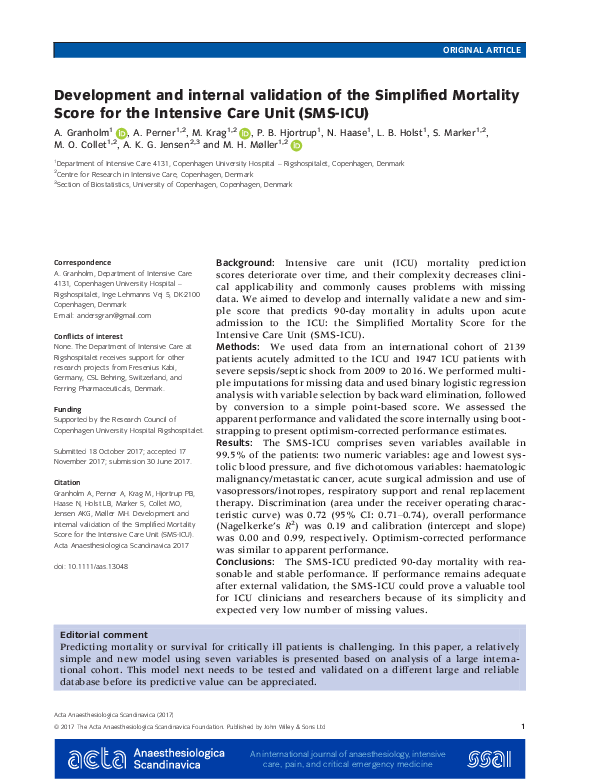 (PDF) Development and internal validation of the Simplified Mortality ...