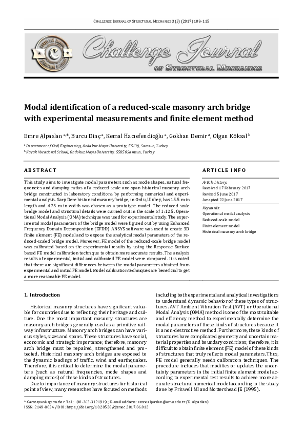 (PDF) Modal identification of a reduced-scale masonry arch bridge with ...