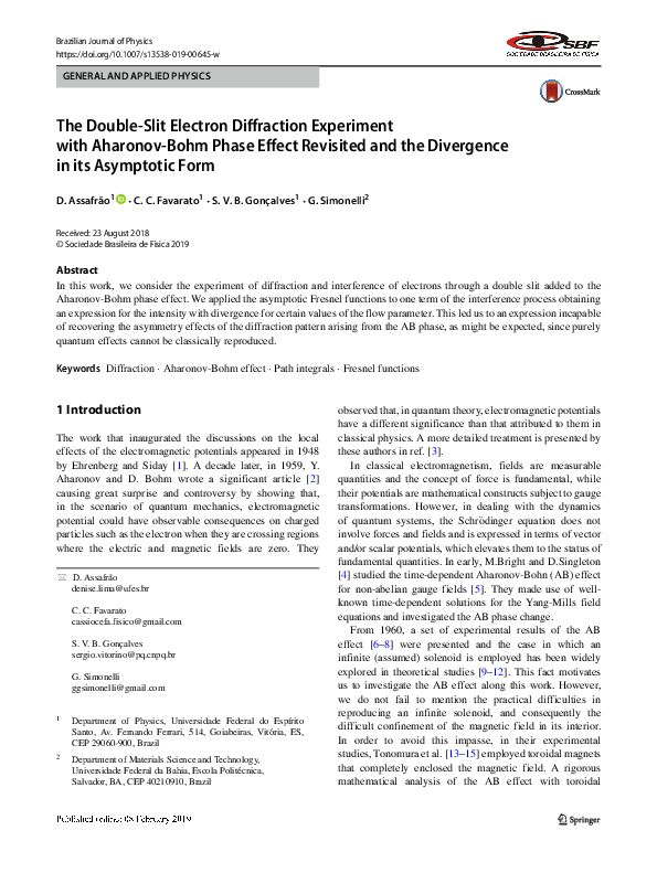 (PDF) The Double-Slit Electron Diffraction Experiment with Aharonov-Bohm Phase Effect Revisited ...