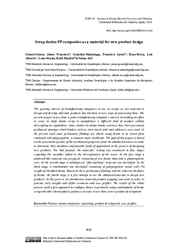 (PDF) Scrap denim-PP composites as a material for new product design