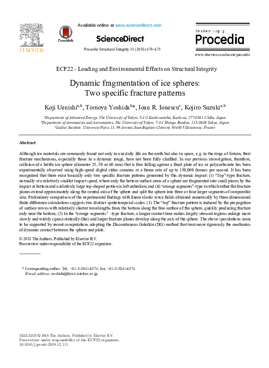 (PDF) Dynamic fragmentation of ice spheres: Two specific fracture patterns