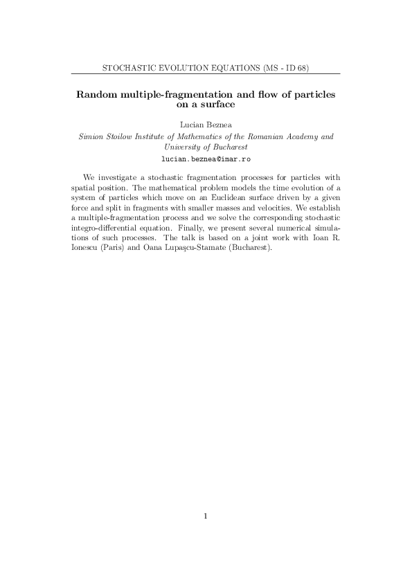 (PDF) Random multiple-fragmentation and flow of particles on a surface
