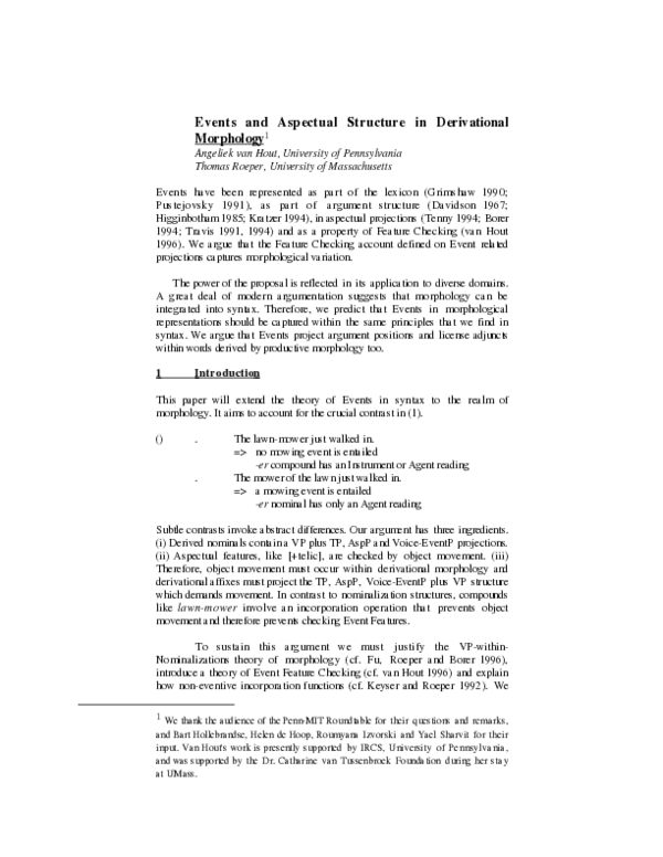 Pdf Events And Aspectual Structure In Derivational Morphology Tom Roeper