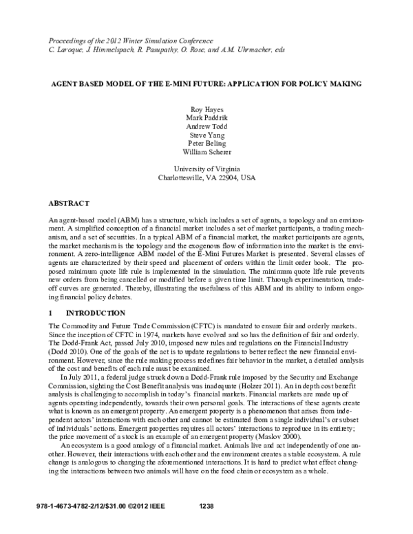 (PDF) Agent based model of the E-Mini Future: Application for policy making | Mark Paddrik ...
