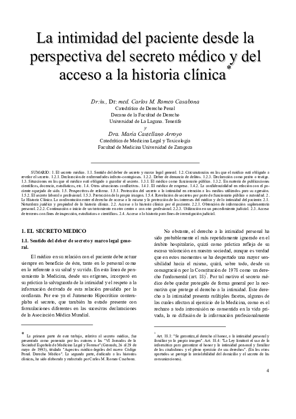 (PDF) La intimidad del paciente desde la perspectiva del secreto médico ...