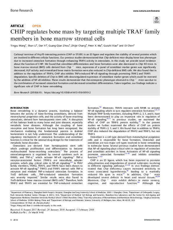 (PDF) CHIP regulates bone mass by targeting multiple TRAF family ...