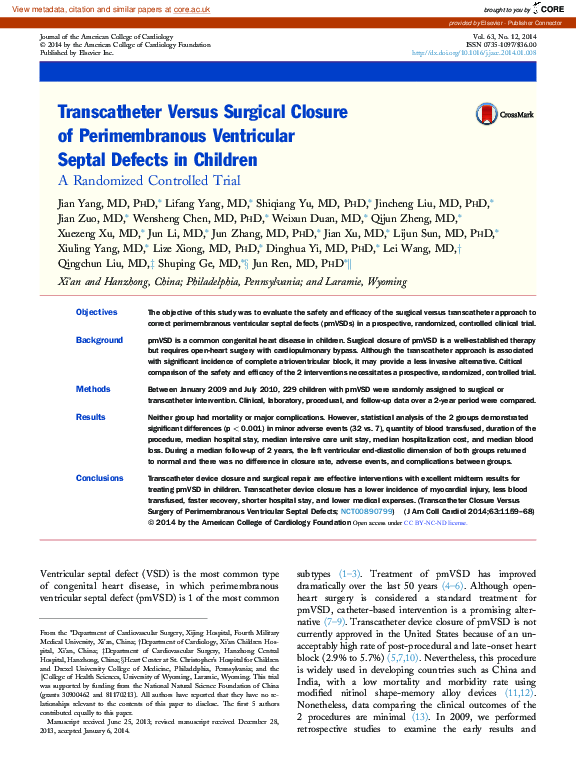 (PDF) Transcatheter Versus Surgical Closure of Perimembranous ...