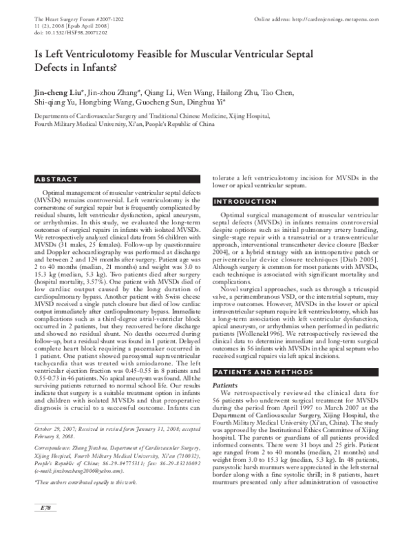 (PDF) Is Left Ventriculotomy Feasible for Muscular Ventricular Septal ...