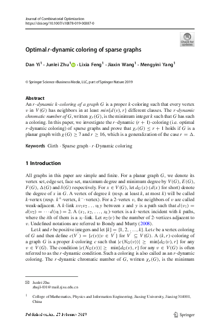 (PDF) Optimal r-dynamic coloring of sparse graphs