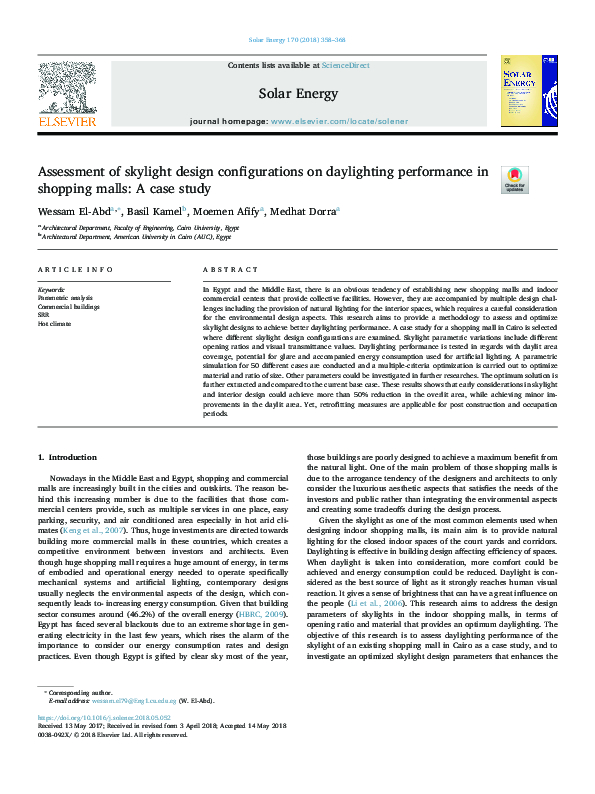 (PDF) Assessment of skylight design configurations on daylighting performance in shopping malls ...