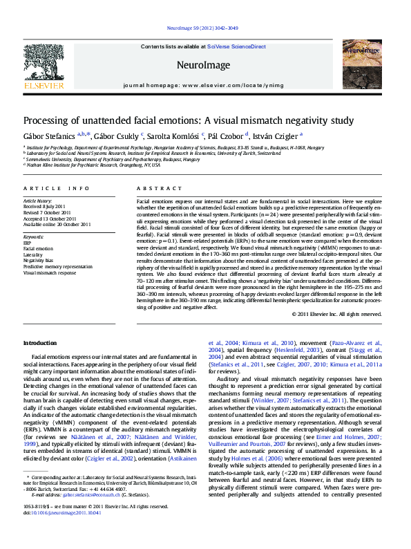(PDF) Processing of unattended facial emotions: A visual mismatch ...