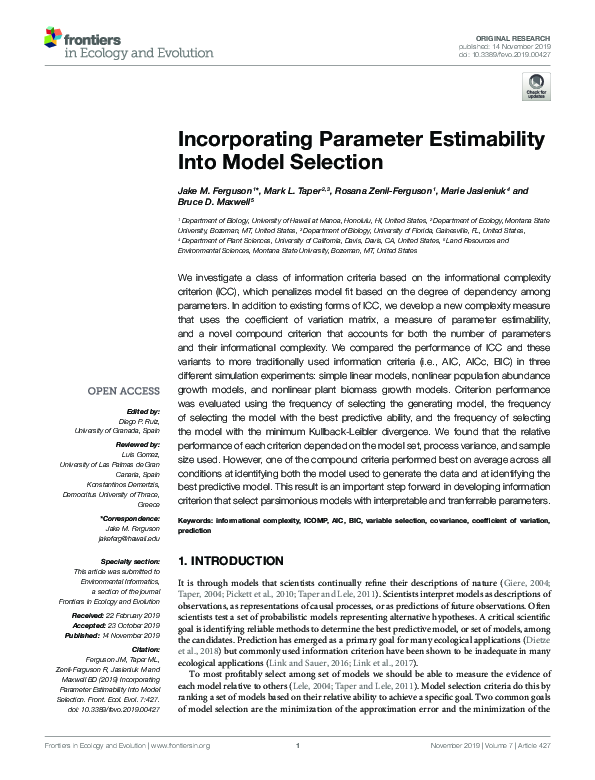 (PDF) Incorporating Parameter Estimability Into Model Selection