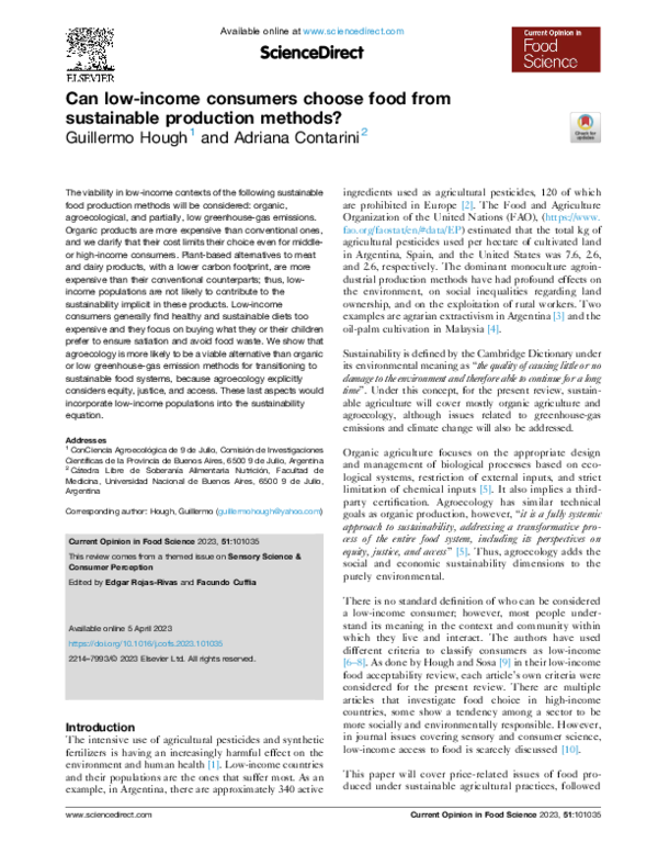 (PDF) Can low-income consumers choose food from sustainable production ...