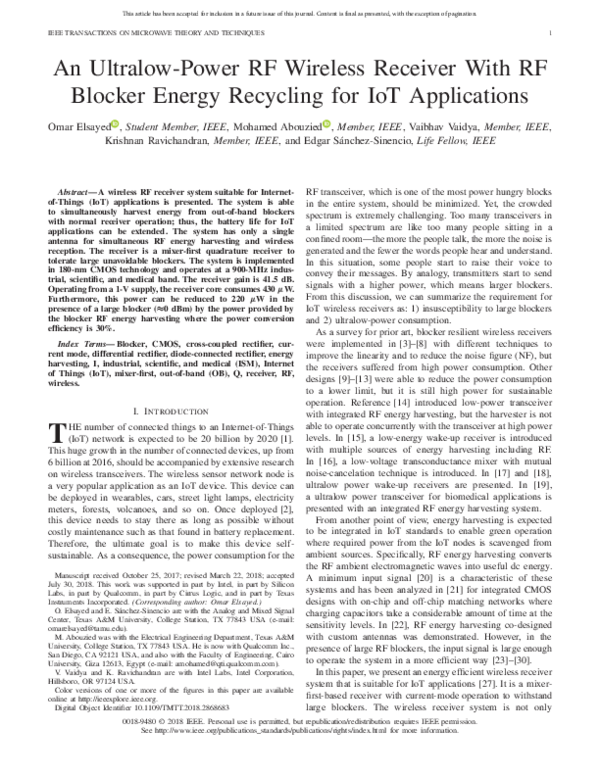 (PDF) An Ultralow-Power RF Wireless Receiver With RF Blocker Energy ...